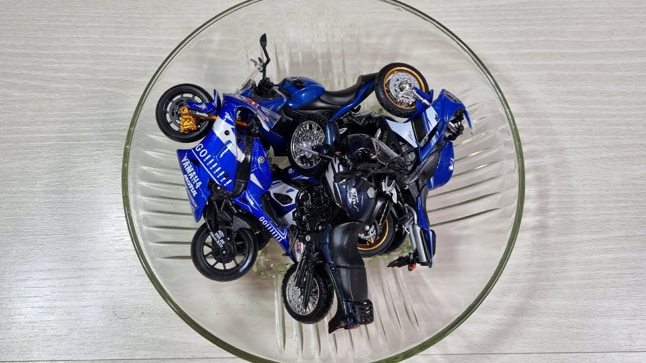 Blue Colored Miniature Motorcycle in Glass Bowl Being Overhauled! # ...