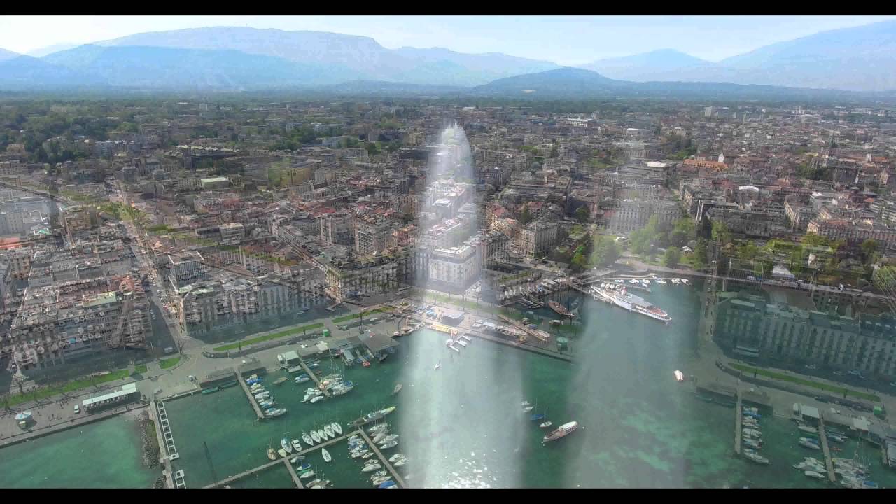 Vol au-dessus du Jet d'eau de Genève - Flight above the Water fountain ...