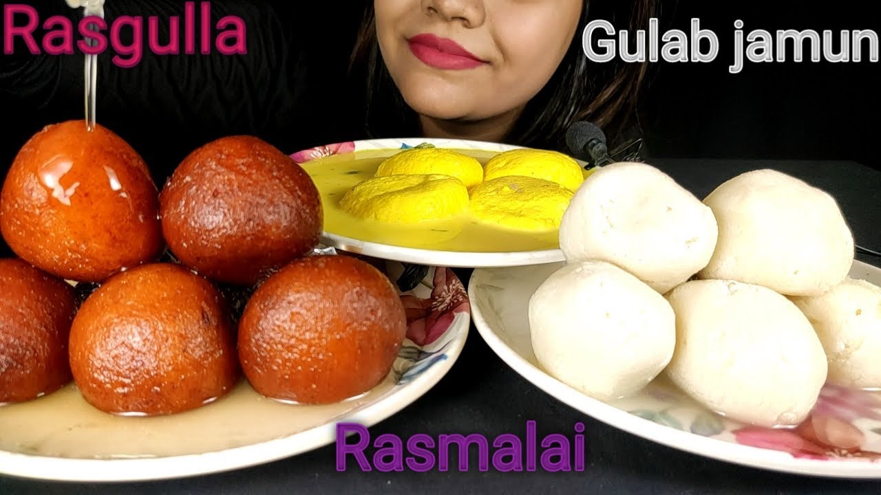 ASMR EATING RASMALAI, RASGULLA, GULAB JAMUN ,INDIAN DESERT, BENGALI ...