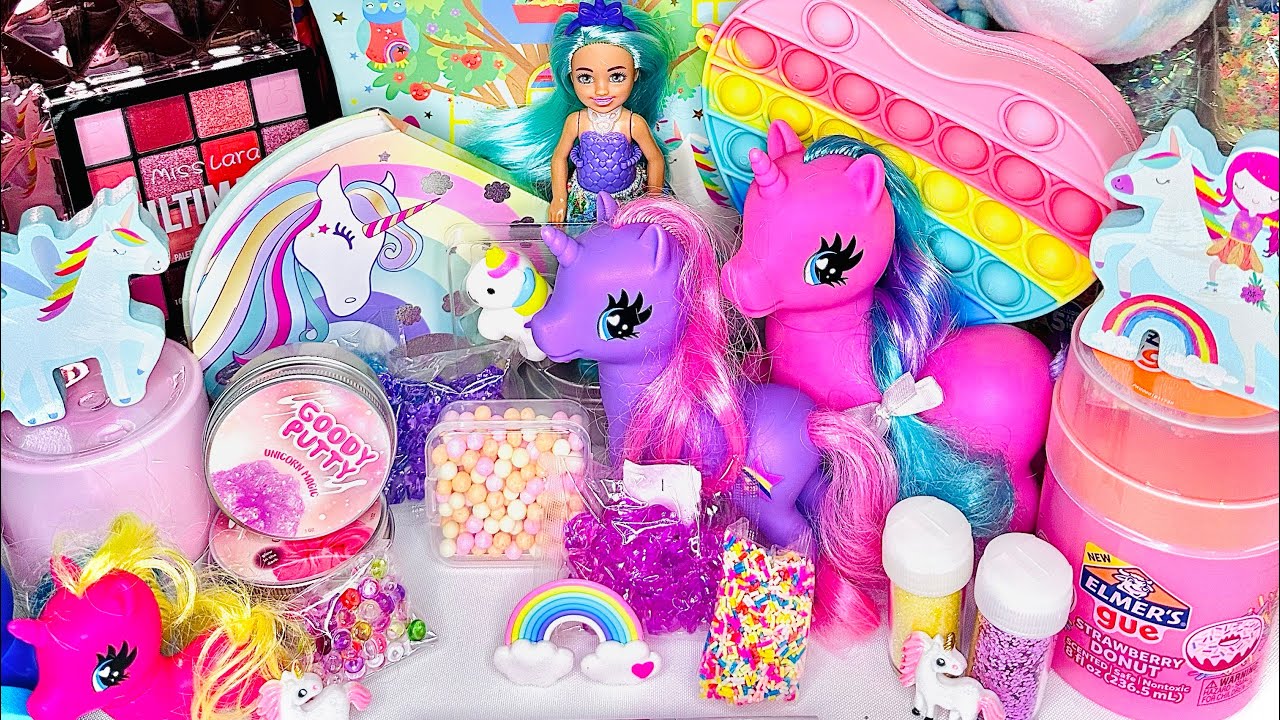 Rainbow Unicorn Barbie Slime Reveal! Satisfying ASMR mixing with makeup glitter and more! - YouTube