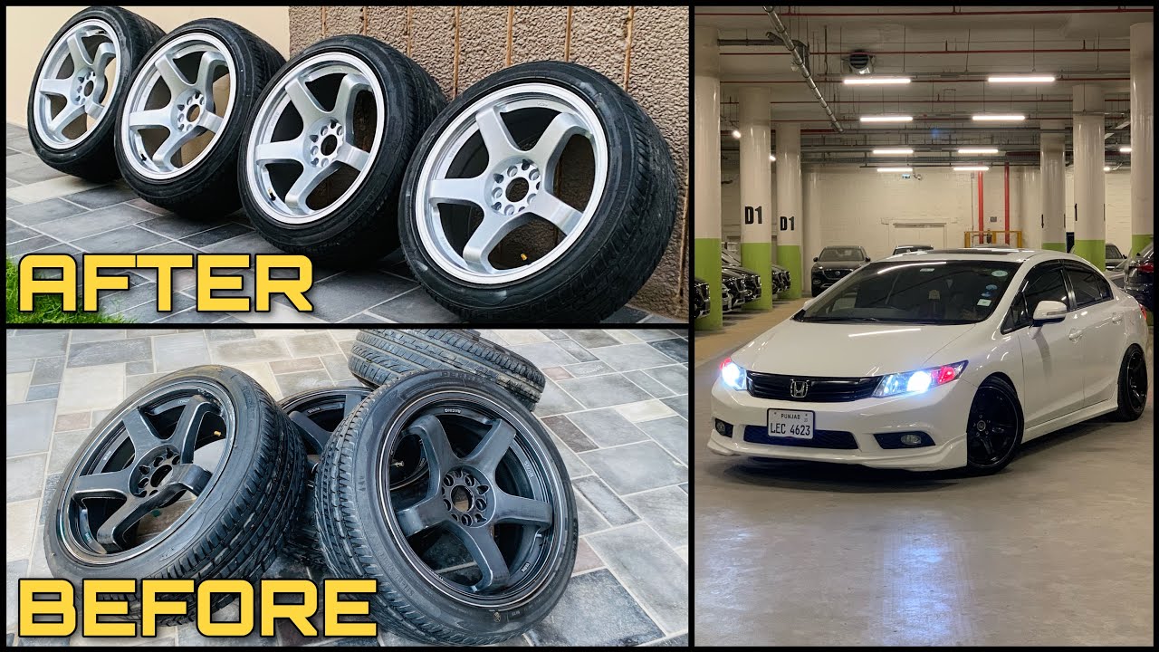 RIMS NEW COLOR 😍|| PROFESSIONALLY PAINTING RIMS AT HOME - YouTube