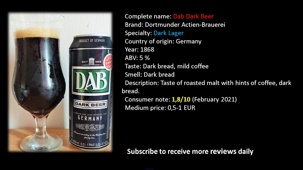Dab Dark full beer review - german beer - YouTube
