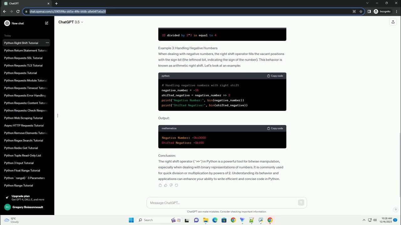 python right shift operator - YouTube