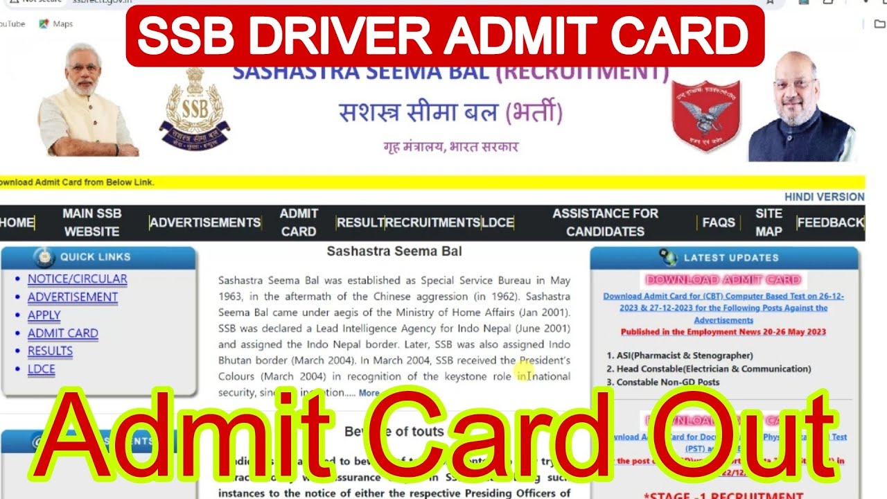 SSB Driver 2023 Admit Card Out || SSB ASI, Head Constable, SSB ...