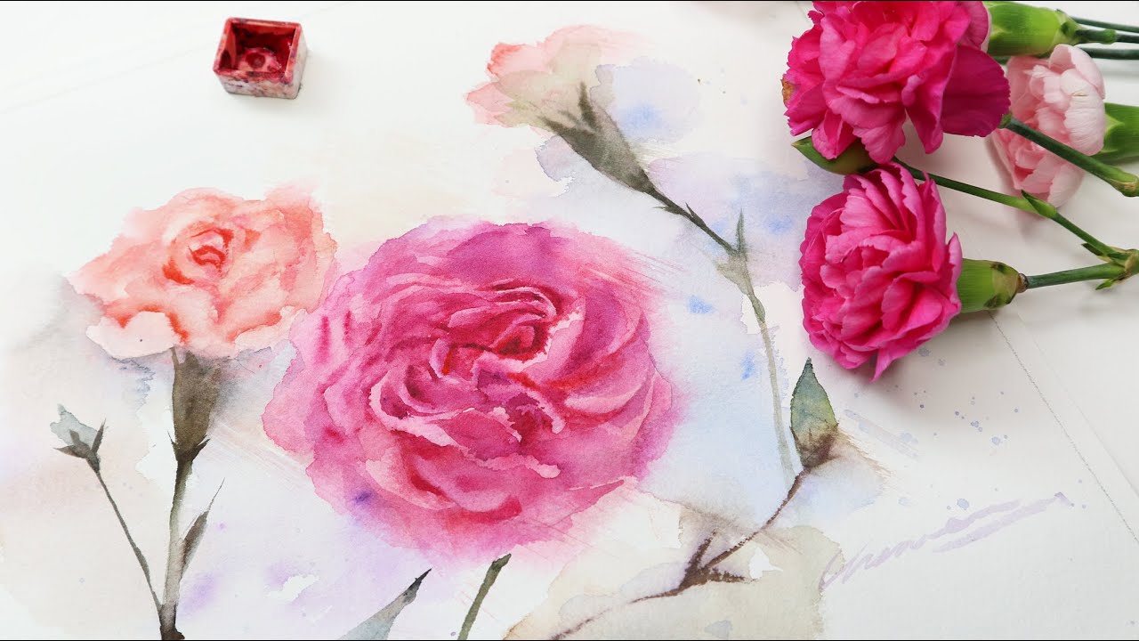 How to paint Watercolor Carnation Flowers / Demo - YouTube