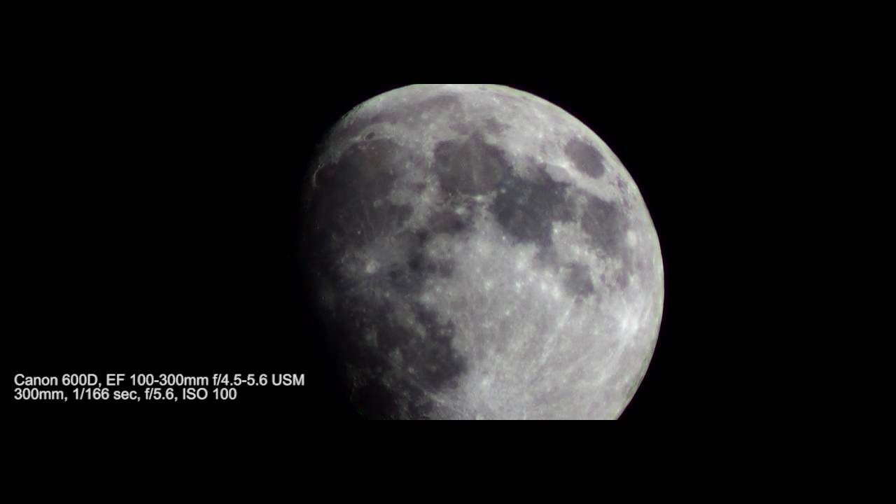 Moon in RAW with Canon 600D, EF 100-300mm USM (f/4.5-5.6) - YouTube