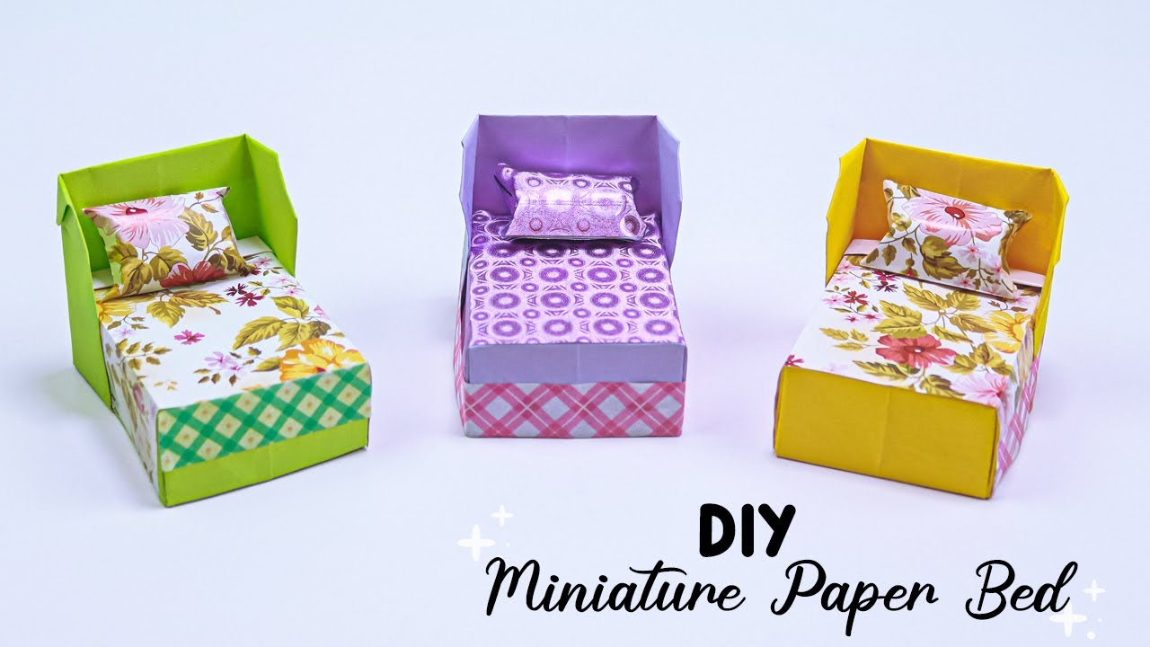 DIY miniature Paper Bed | How to make Origami Bed & Bedding | DIY ...