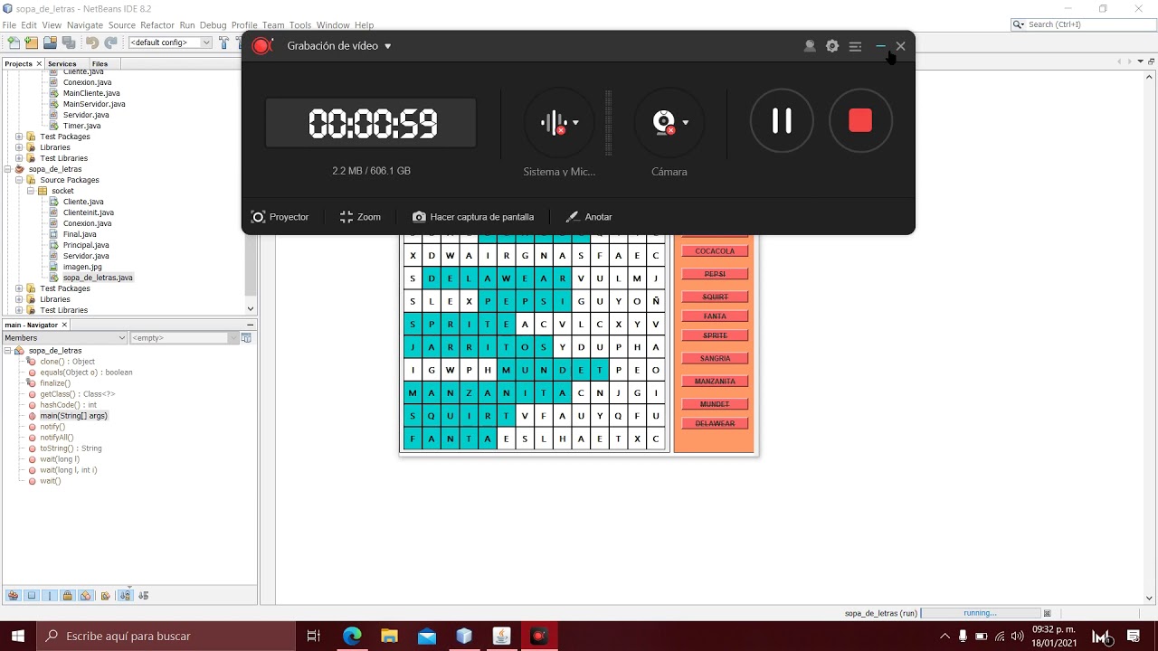 Sopa de letras con socket e hilos. - YouTube