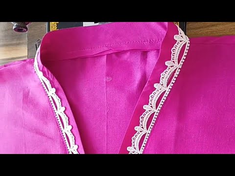 V shape collar neckline with ureb patti/ collar neckline with V placket ...