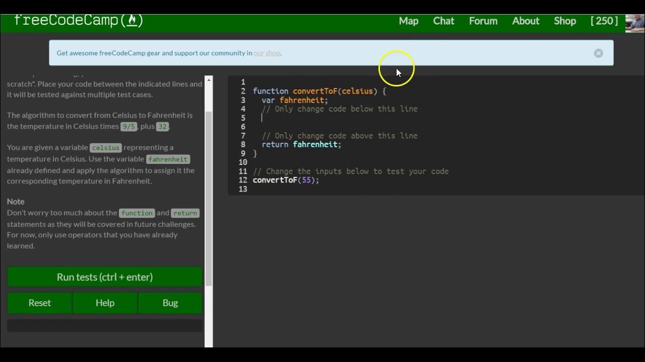 Convert Celsius to Fahrenheit, freeCodeCamp Basic Javascript - YouTube