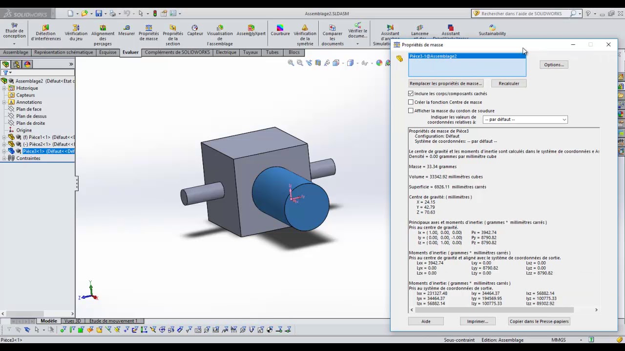 SolidWorks Déterminer les distances masses et volumes - YouTube