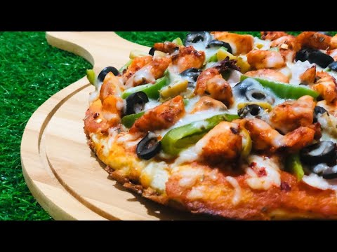 How to make Chicken Pizza at home without Oven | Cheezy Pizza in frying ...