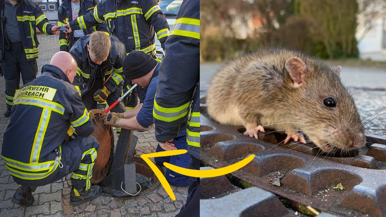 Fat rat stuck in manhole rescued by firefighters in Germany - YouTube