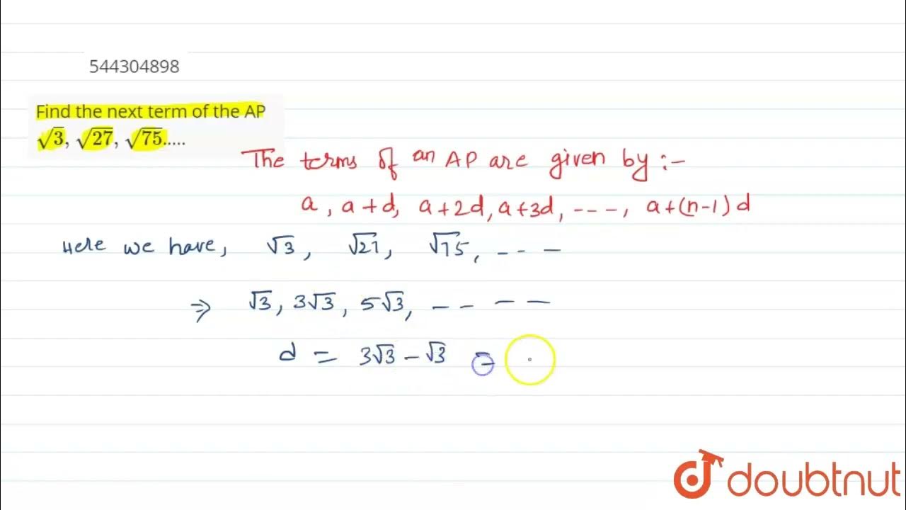 Find the next term of the AP sqrt(3), sqrt(27), sqrt(75)..... | CLASS ...