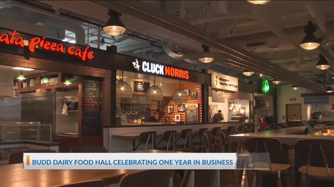 Budd Dairy Food Hall celebrates a year of business - YouTube