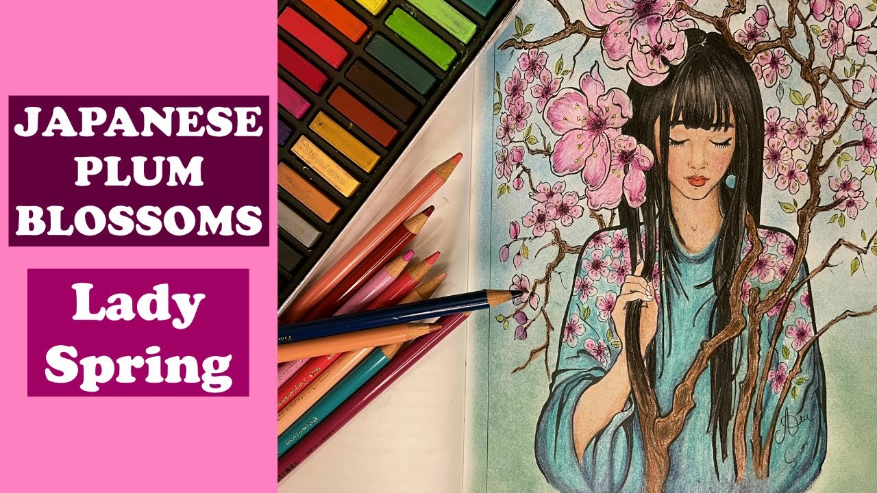 Japanese Plum Blossoms Colored Pencil Drawing | Lady Spring with Faber ...
