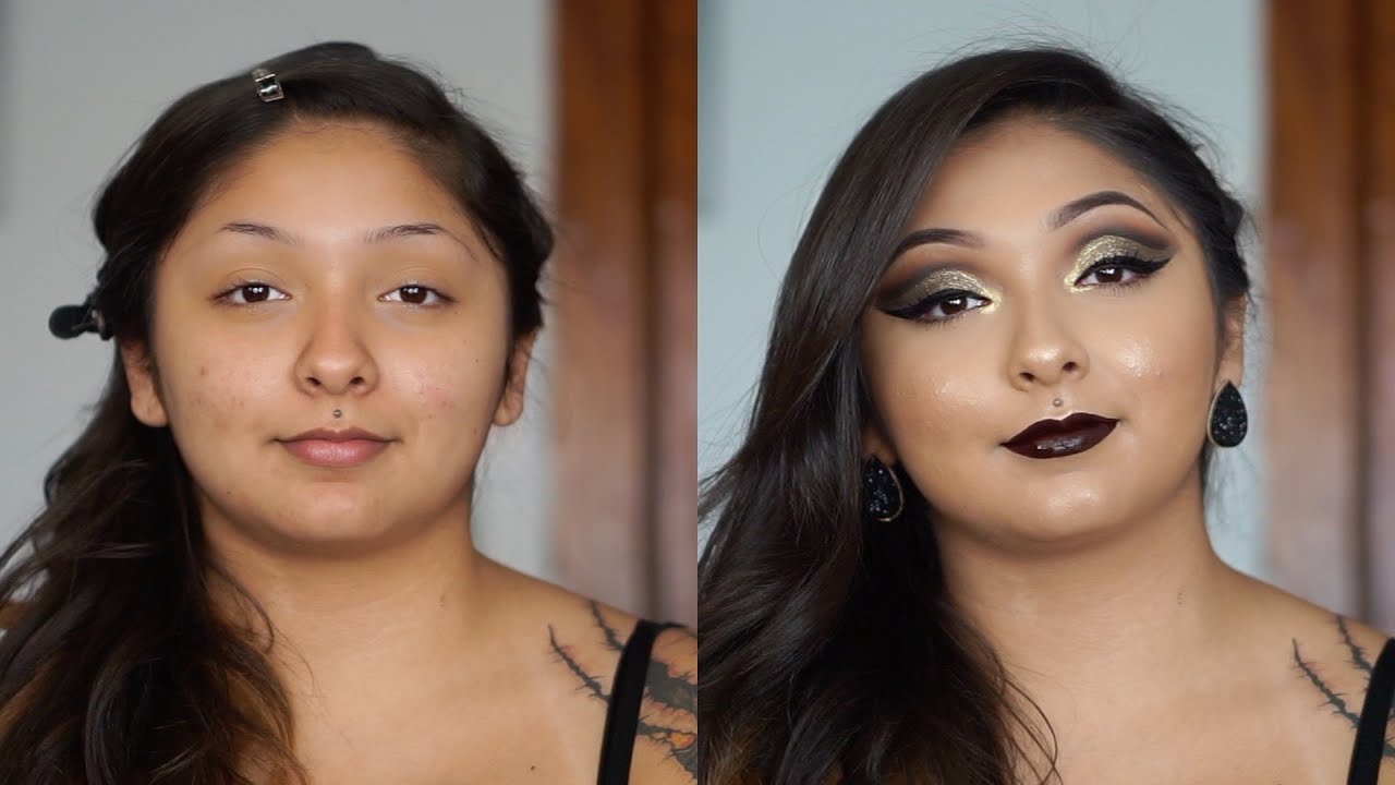 Makeup Transformation: Edgy Black & Gold Cut Crease| Hispanic Client ...