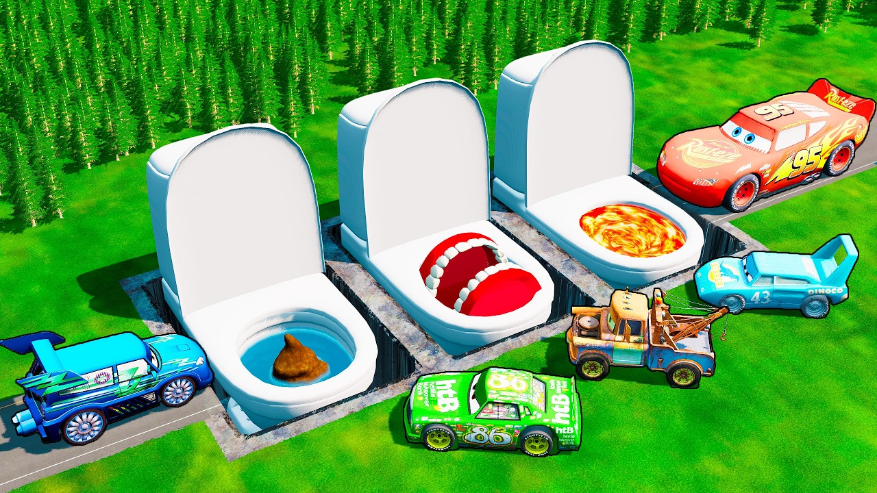 Lightning McQueen VS TOILET with MOUTH & LAVA VS Big & Small PIXAR CARS ...