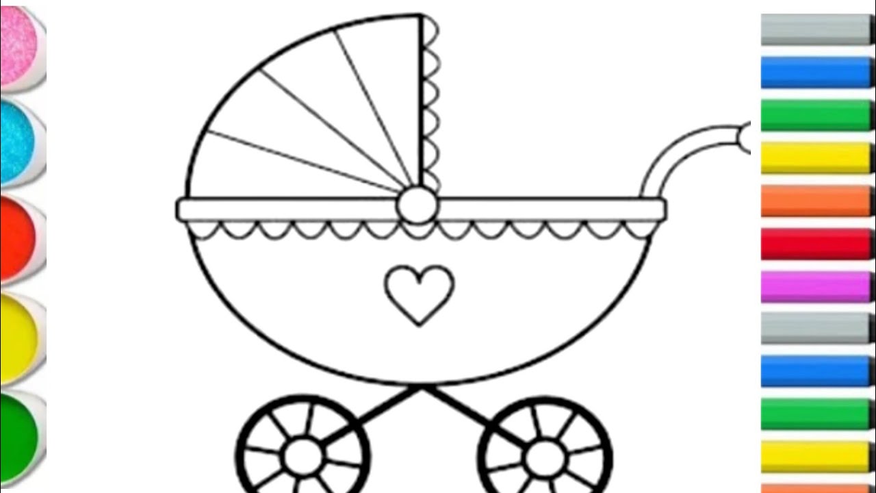 how to draw stroller for baby/kids drawing and coloring for kids l ...