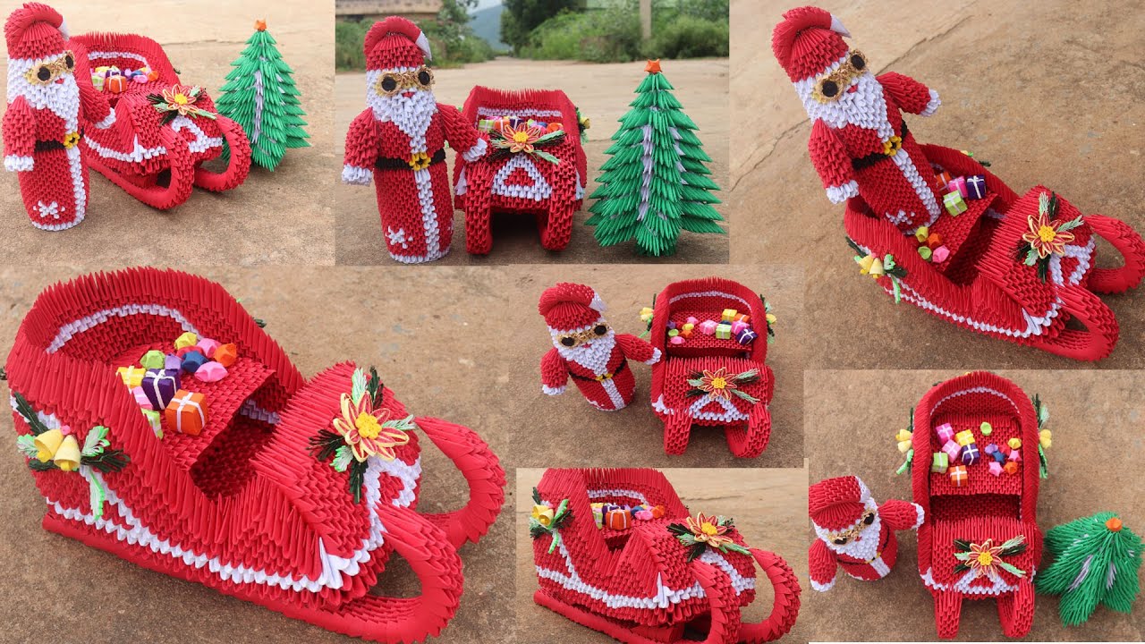 3D Origami Santa Claus Sleigh Tutorial | DIY Paper Sleigh Christmas ...
