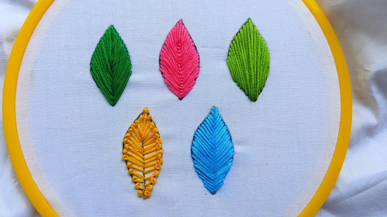 Hand Embroidery 🪡 5 types of leaf filling stitches for beginners / Art House - YouTube
