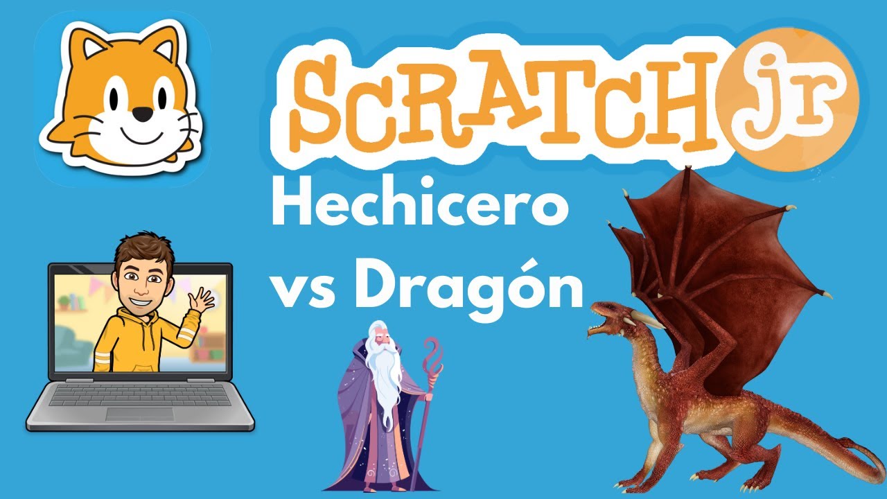 Tutorial Scratch Junior - ¡Hechicero vs Dragón! Protégete del fuego y lanza estrellas fugaces ...