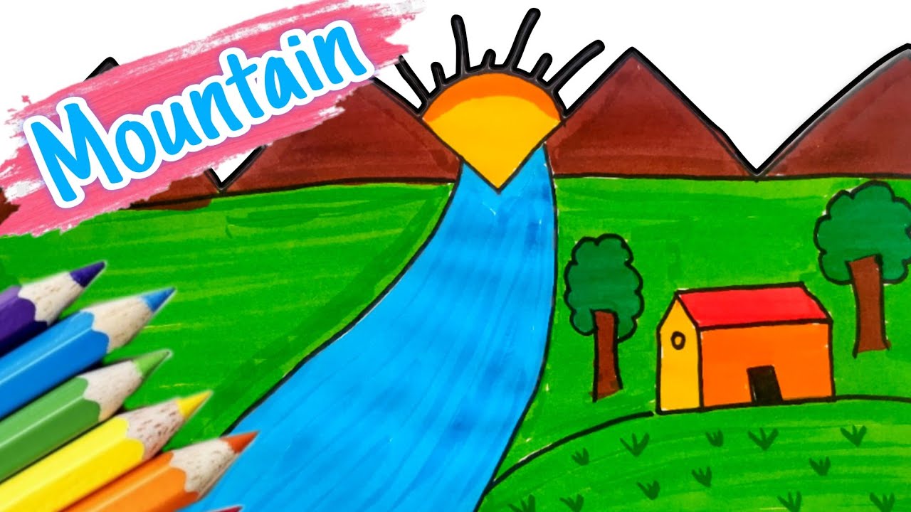 How To Draw A Mountain 🏞️ Scenery Easily With Brush Pen Colours | Kid's ...