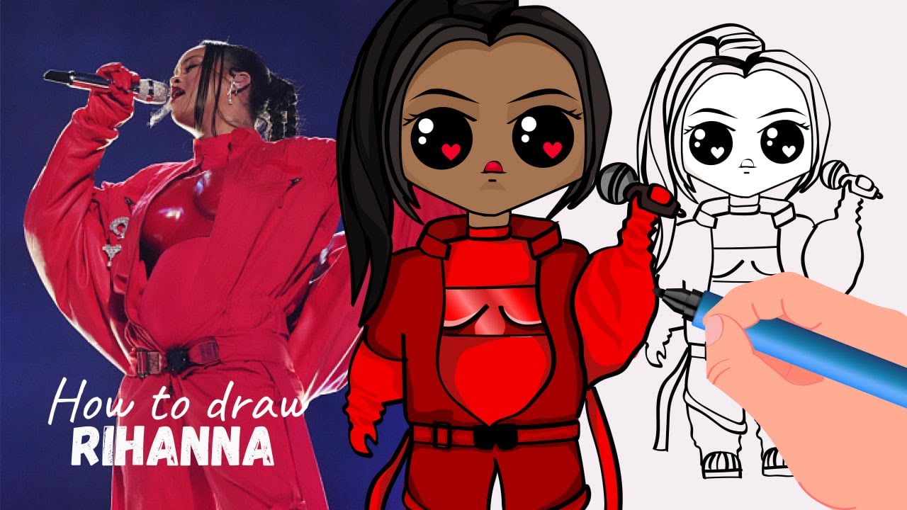 How To Draw Rihanna Super Bowl | Drawing Tutorial (step by step) - YouTube