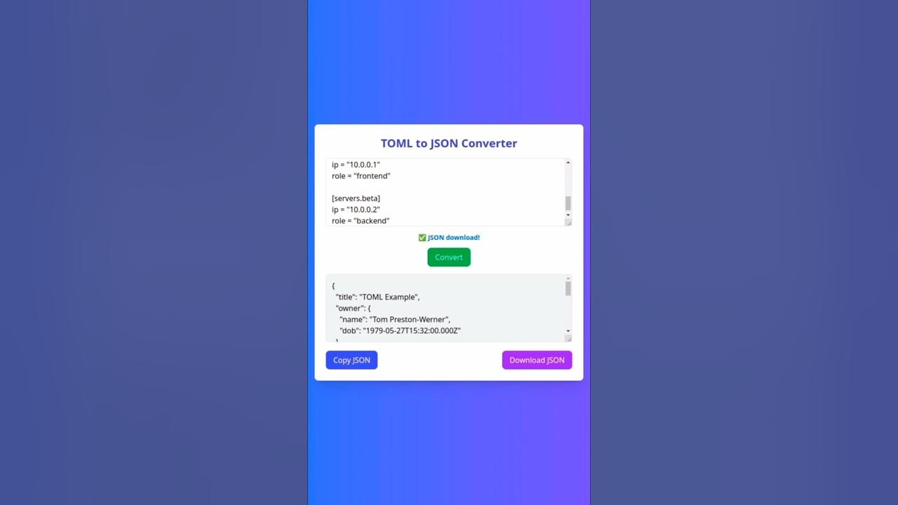 TOML to JSON Converter using HTML JavaScript & TailwindCSS #coding #programming #python # ...