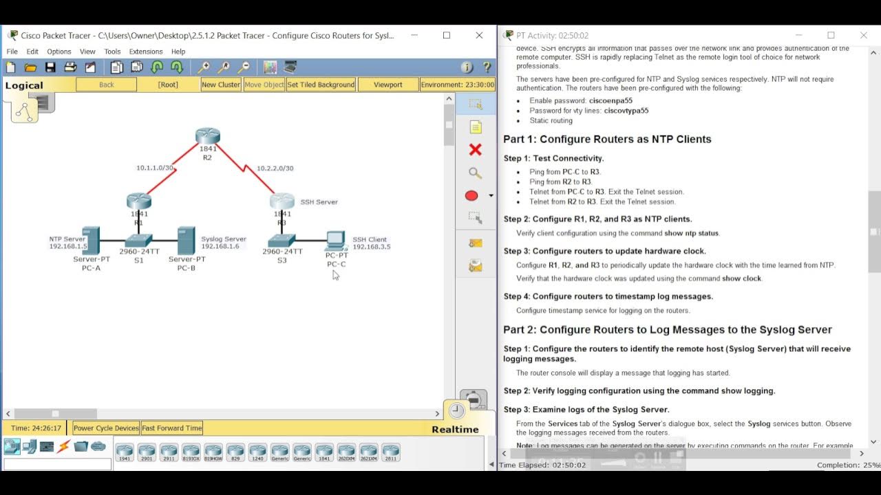 2 5 1 2 Packet Tracer Configure Cisco Routers for Syslog, NTP, and SSH Operations part 2 - YouTube