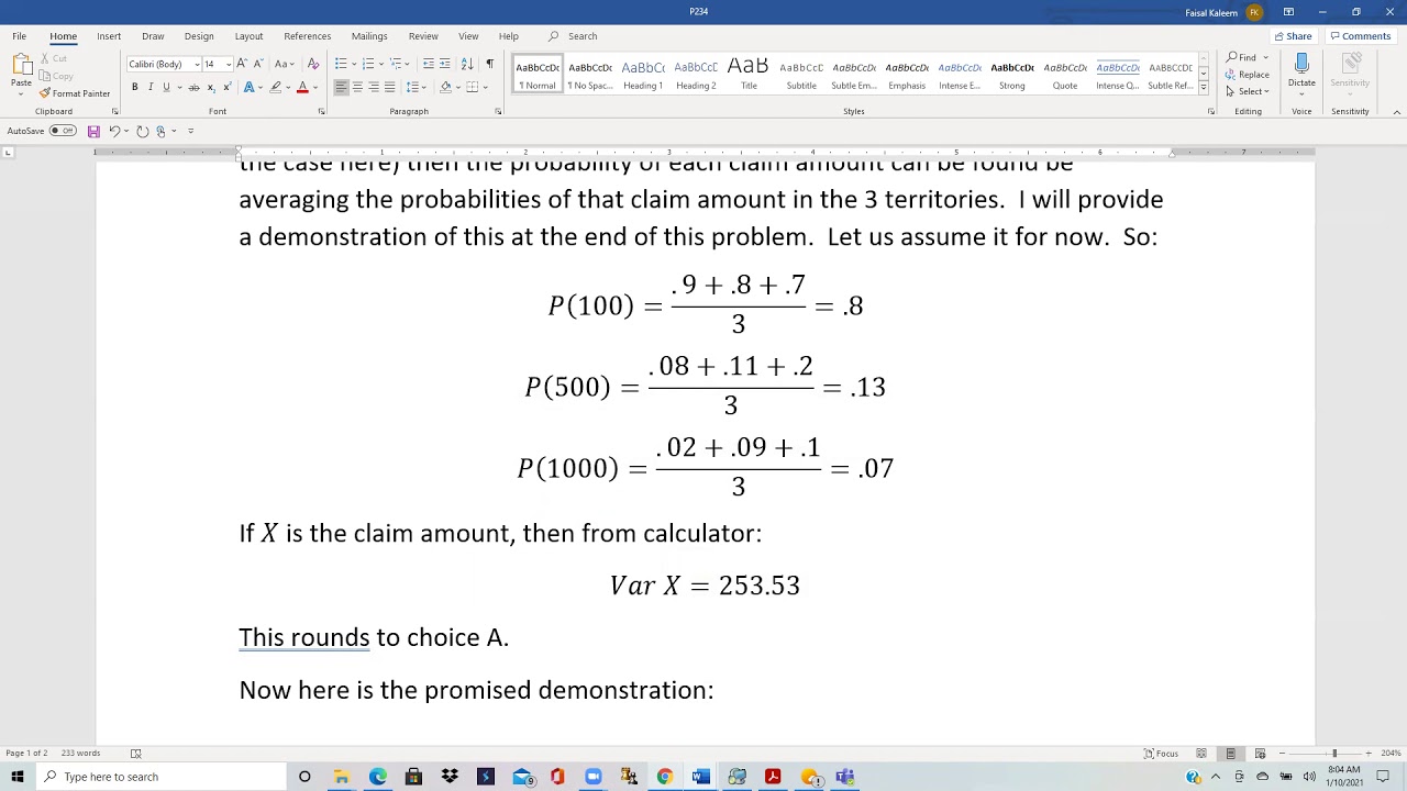 Actuarial SOA Exam P Sample Question 174 (once 234) Solution - YouTube