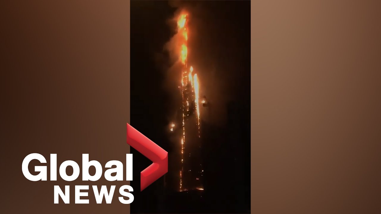 Fire breaks out at residential skyscraper in United Arab Emirates - YouTube