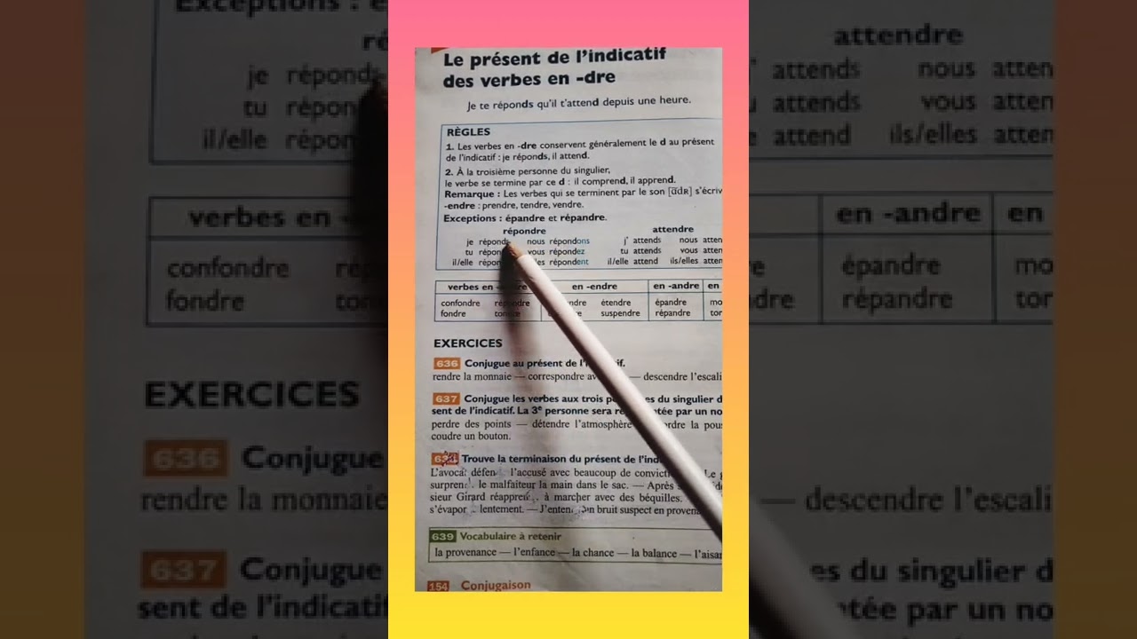 Le présent de L'indicatif des verbes en - dre - YouTube