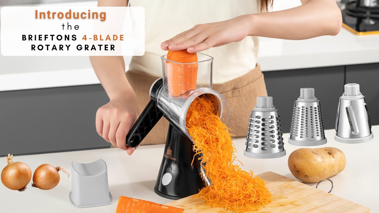 Introducing the Brieftons 4-Blade Rotary Grater: Slice, Grate and Shred ...