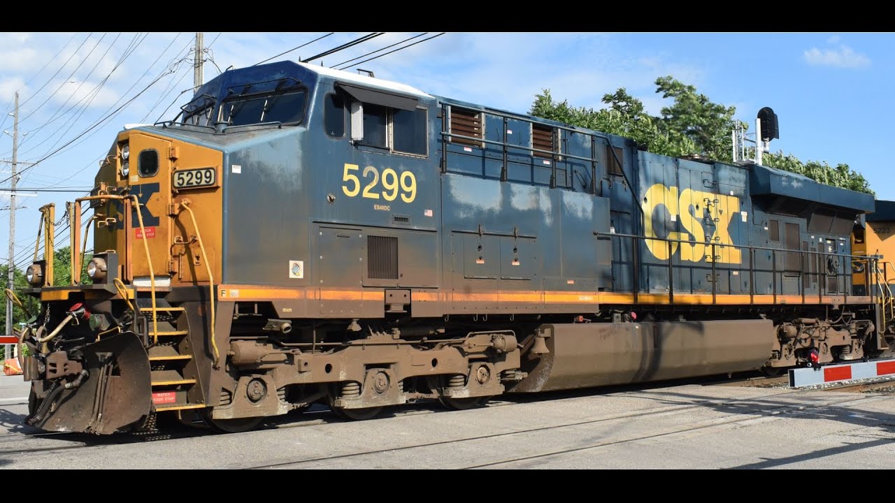 CSX Engine 5299 & CSX 5223 Hauling Freight Through Plymouth - Michigan ...