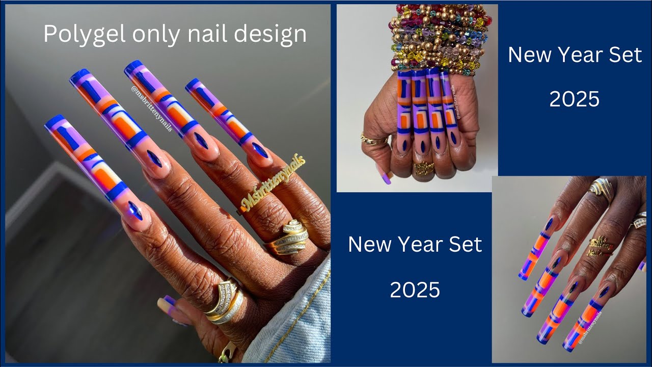 Polygel nail design, new year set, polygel extensions, sculpted gel ...