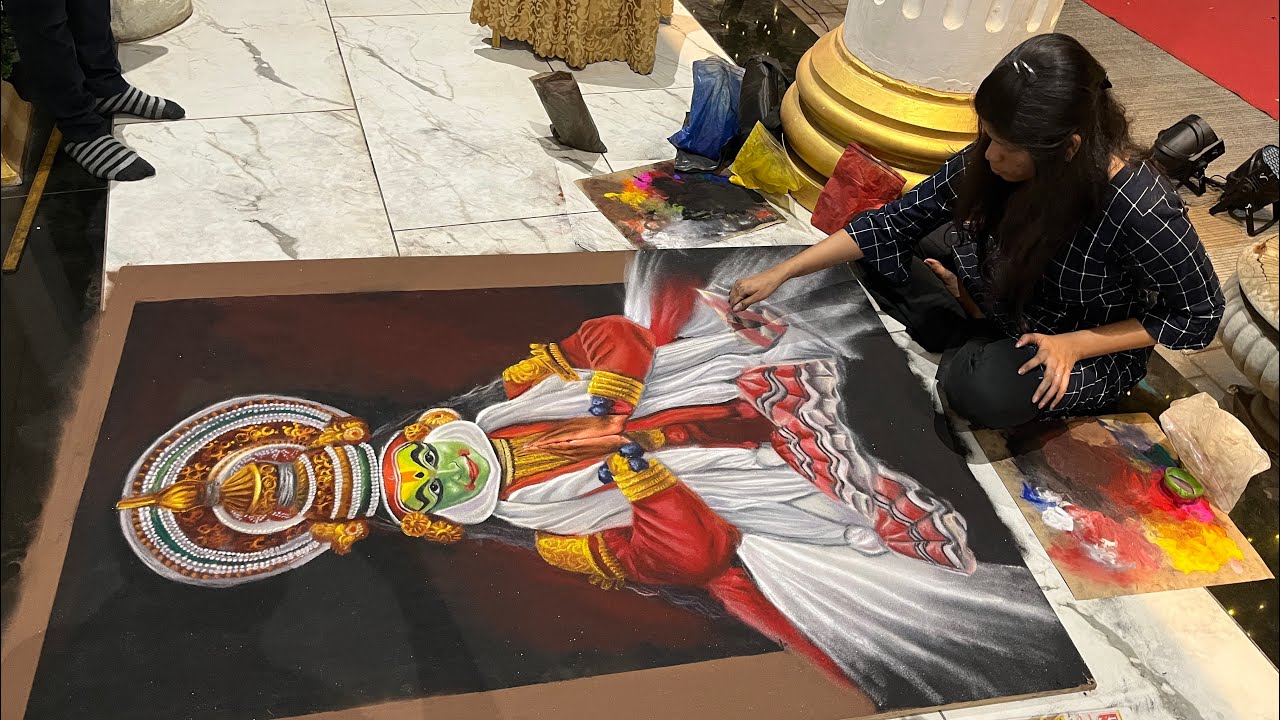 Kathakali portrait rangoli making process | rangoli Timelapse | muggulu ...