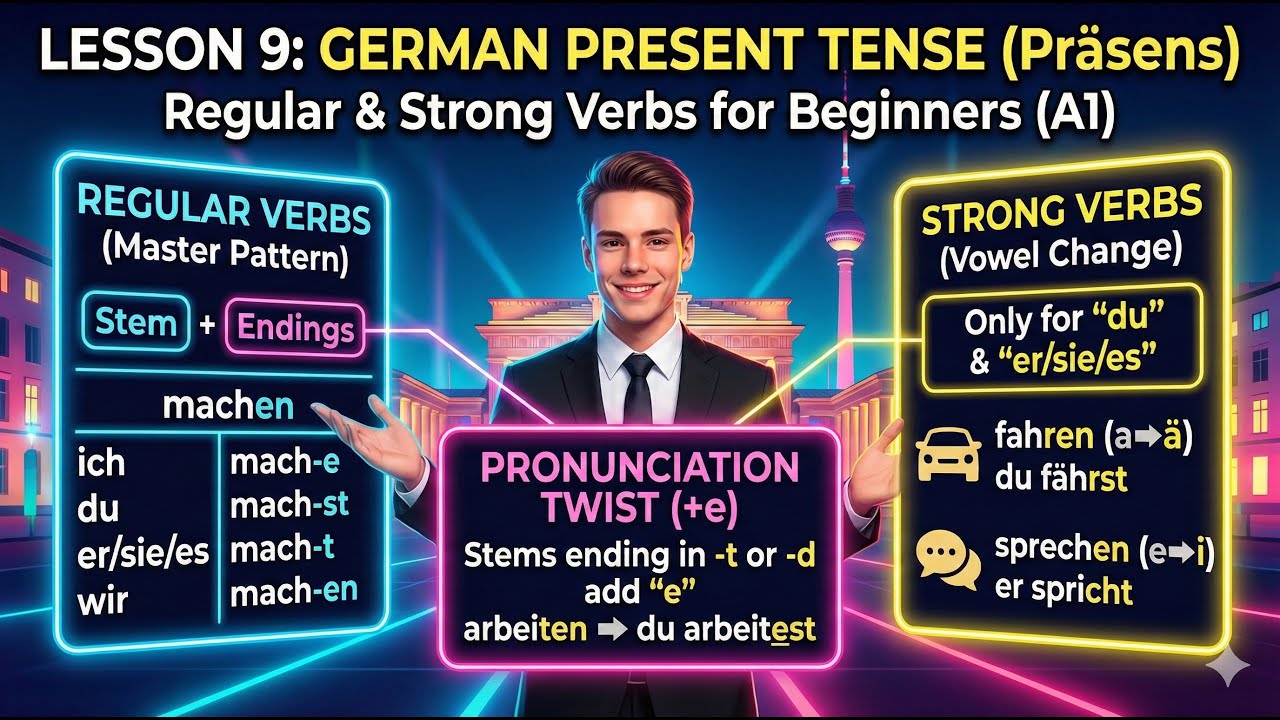 Lesson 9: German Present Tense (Präsens) – Regular & Strong Verbs for ...