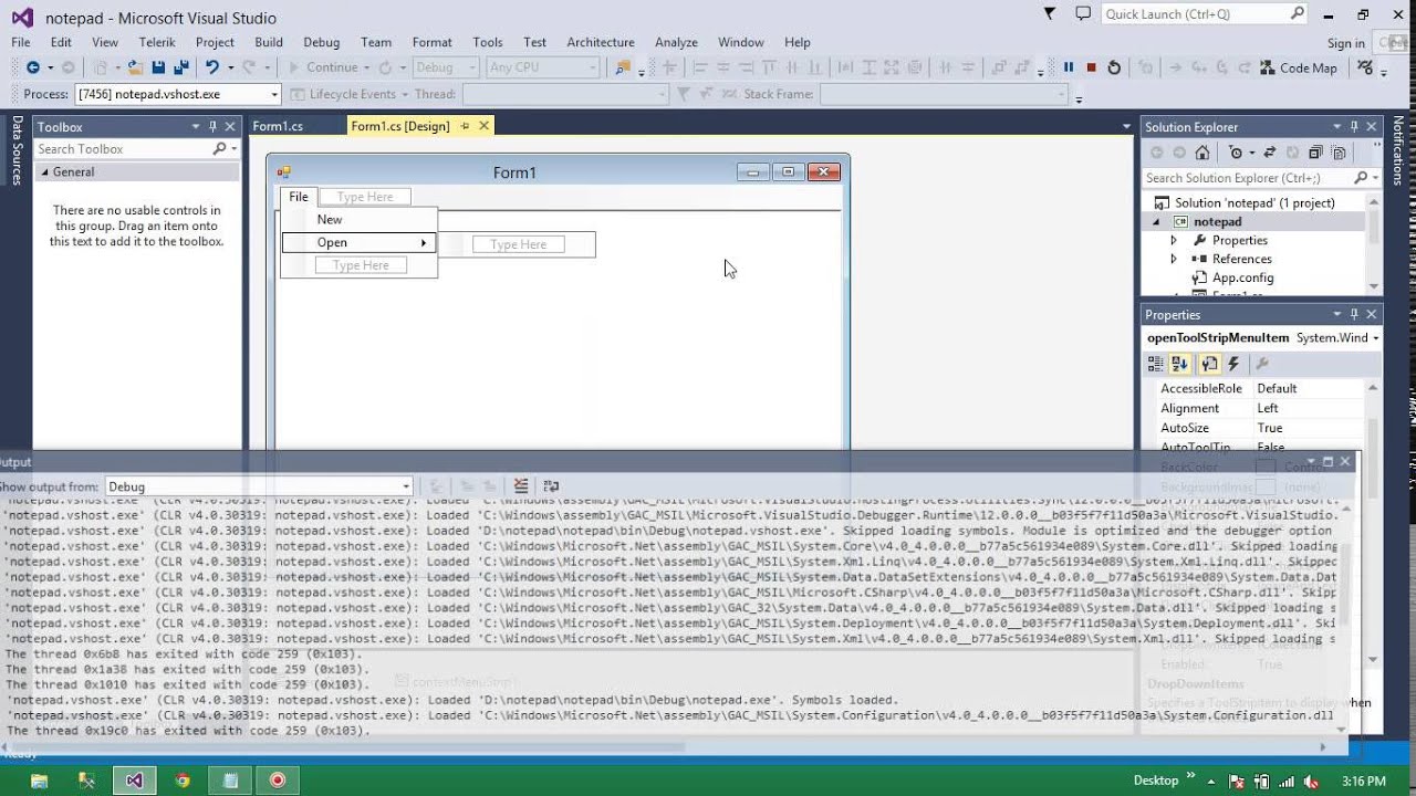 How To Make Notepad In Window Forms Application C Part 1 Youtube