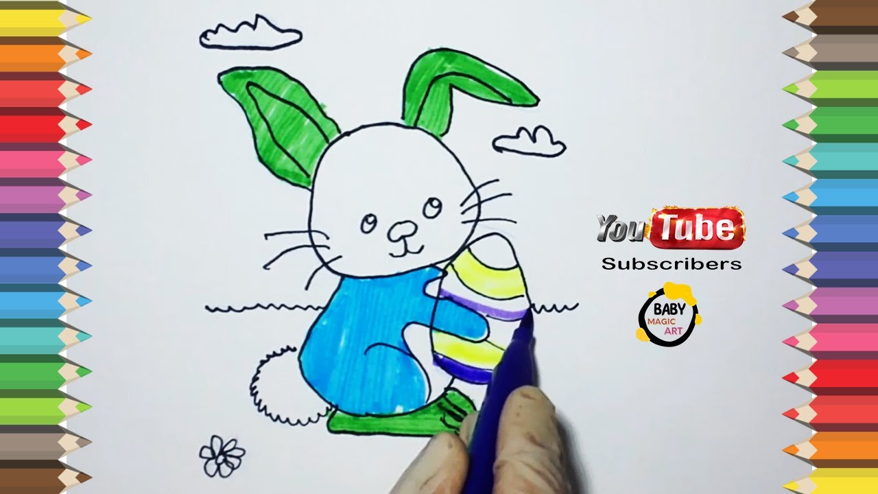 How To Draw A Big Easter Bunny Portrait @babymagicart - YouTube