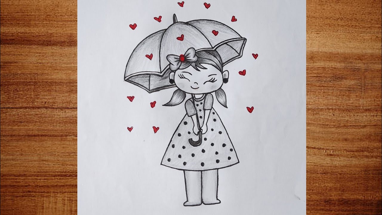 Happy Girl Holding Umbrella | Cute girl drawing easy | beautiful girl ...