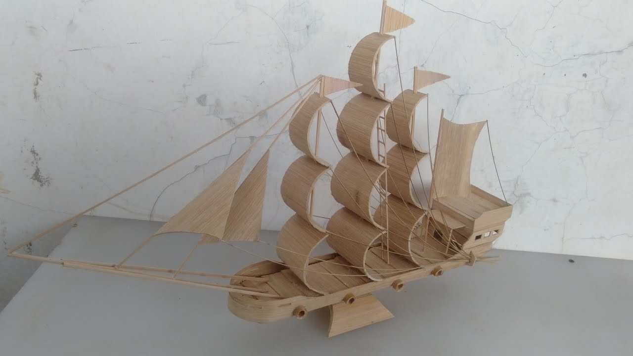 Miniatur perahu layar dari bambu - YouTube