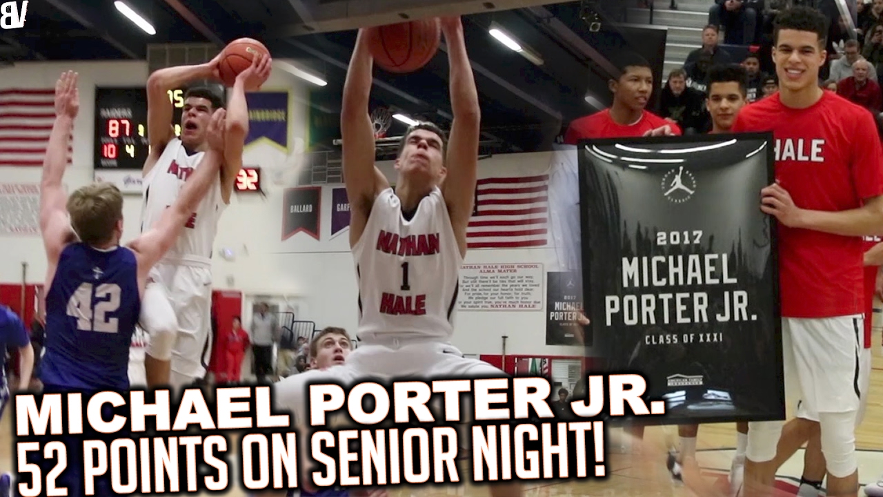 Michael Porter Jr GOES OFF! 52 PTS, 23 REB on Senior Night! Nathan Hale ...
