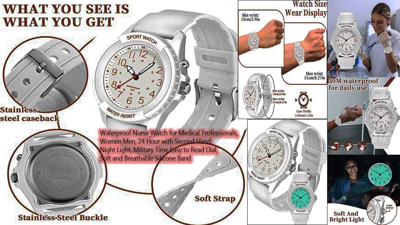 Waterproof Watch for Women Men, 24 Hour with Second Hand, Night Light ...