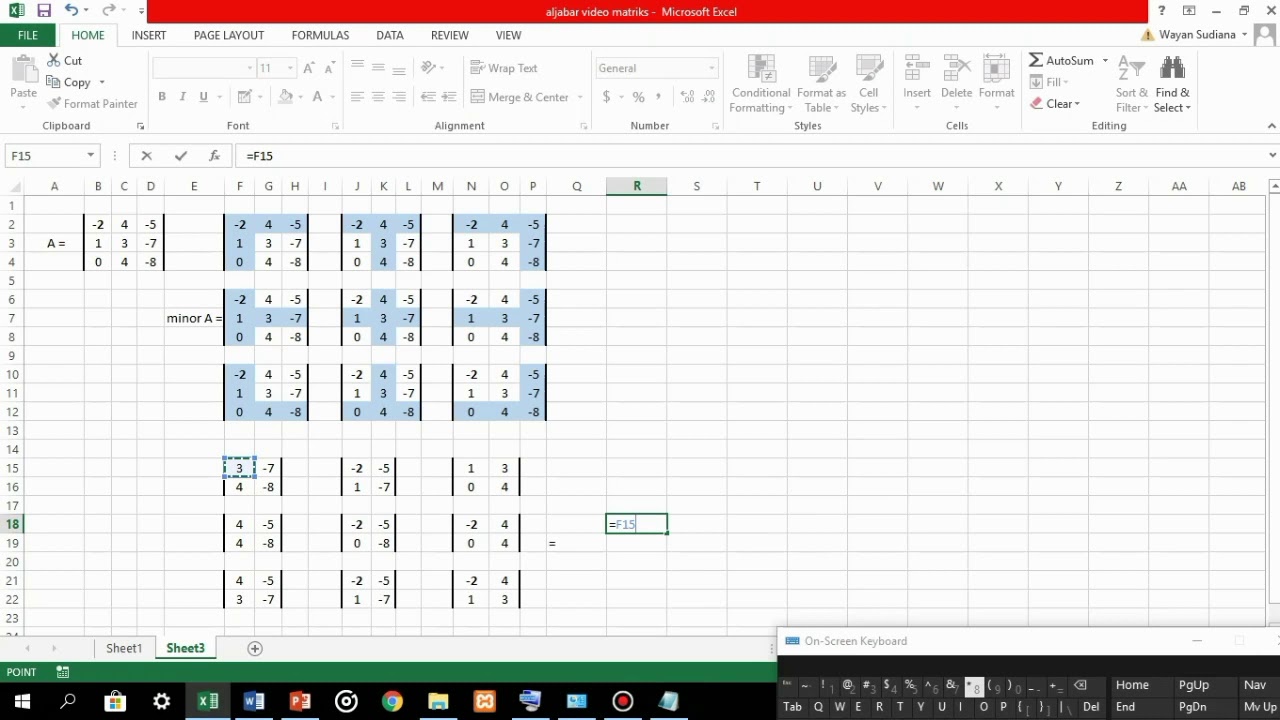 Tutorial mencari Invers Matriks Ordo 3x3 metode Adjoin dari Excel - YouTube
