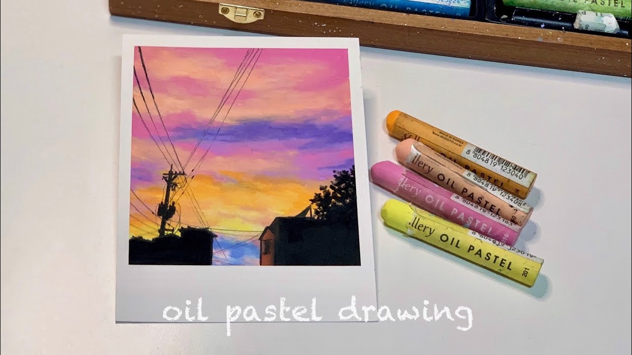 오일파스텔 초보, 골목길의 노을 풍경 그리기, Drawing the sunset view of an alleyway with ...
