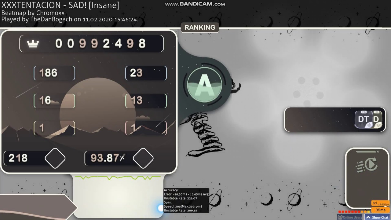 osu! XXXTENTACION - SAD! [Insane] +HDDT = 5,02* CHOKE - YouTube