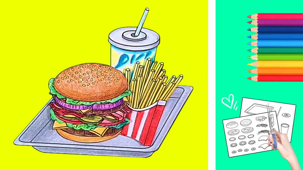 How to Color and Make a Paper Hamburger Set | Coloring & Paper cut outs ...