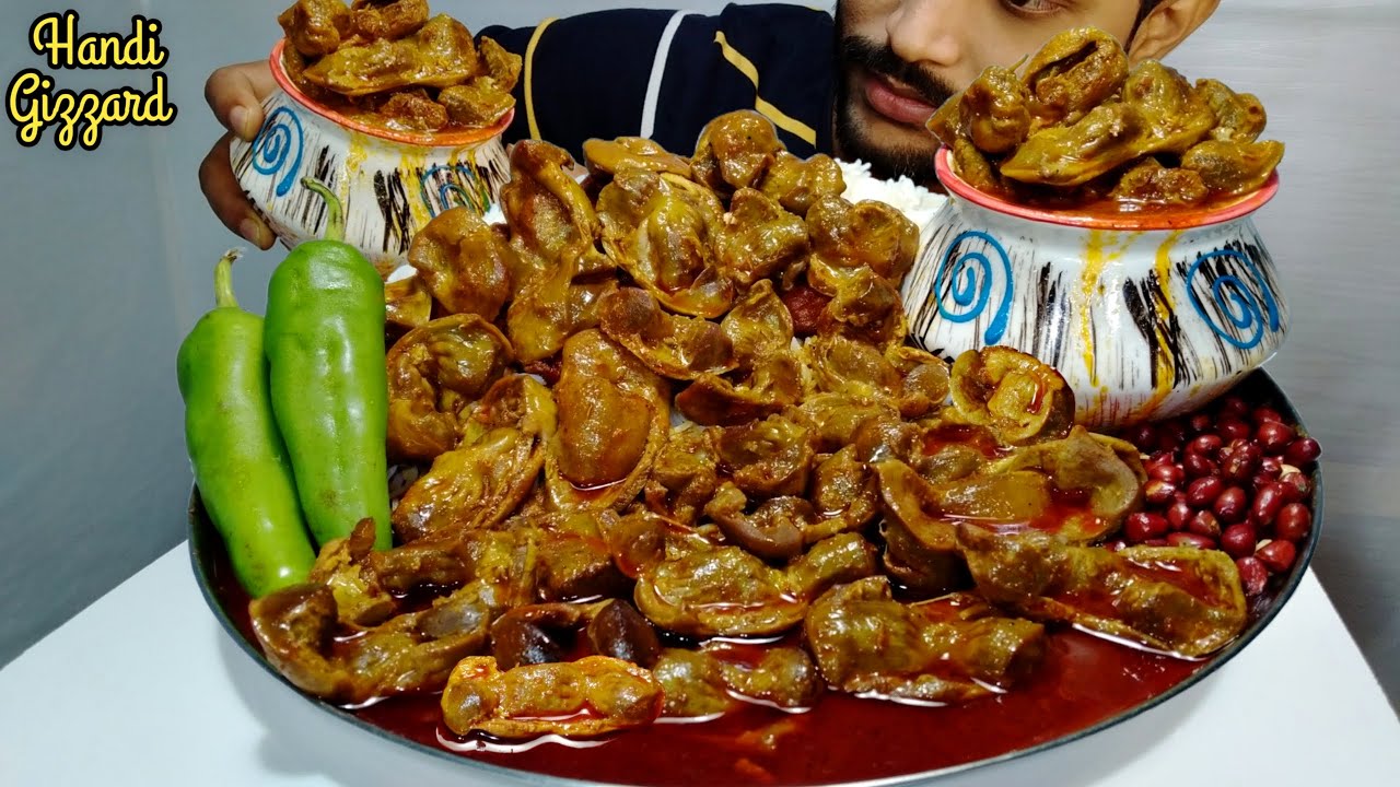 Eating Handi Gizzard Curry With Basmati Rice | Chicken Liver Gizzard ...