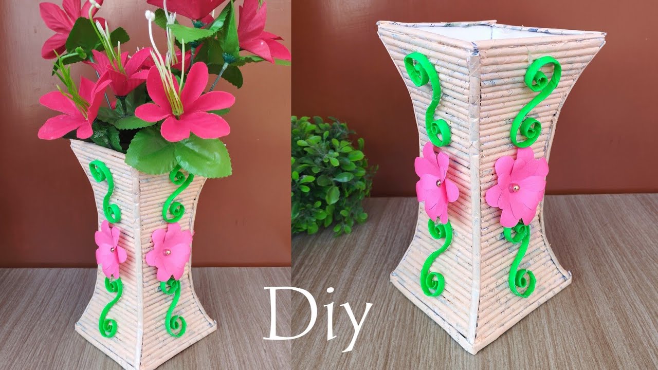 How to make Newspaper Flower Vase | DIY Paper Flower Pot | Flower Vase making idea - YouTube